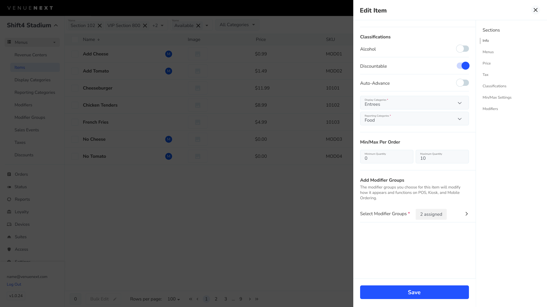 Modifiers and Modifier Groups – VenueNext