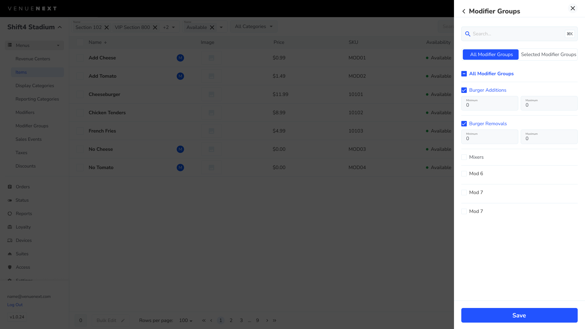 Modifiers and Modifier Groups – VenueNext